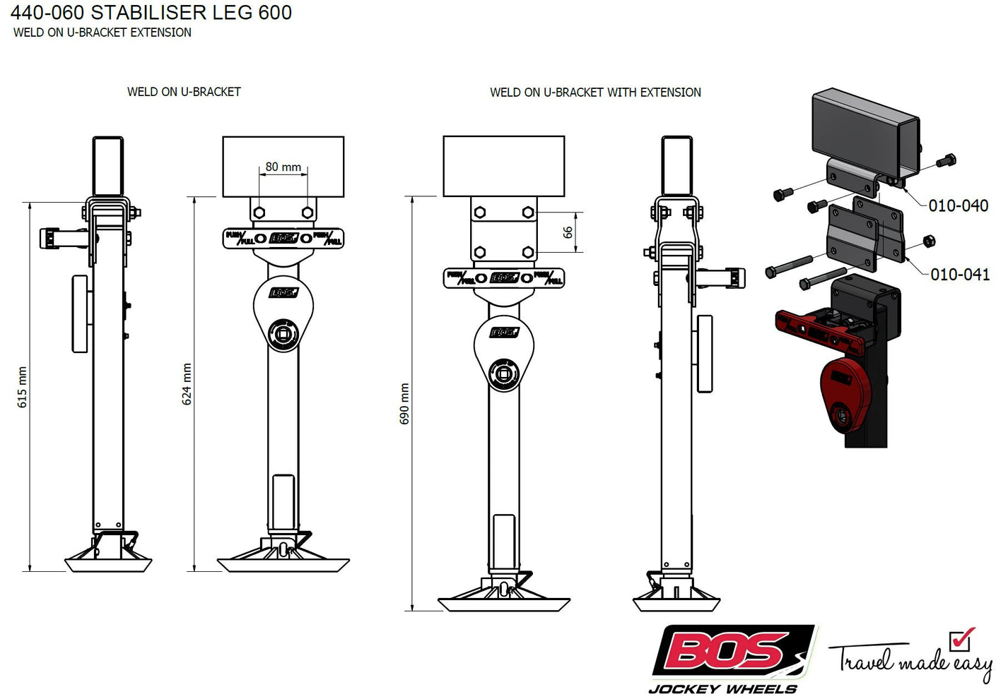 BOS Caravan Stabilising Legs 600mm Pair – Heavy Duty Trailer Stabilise ...